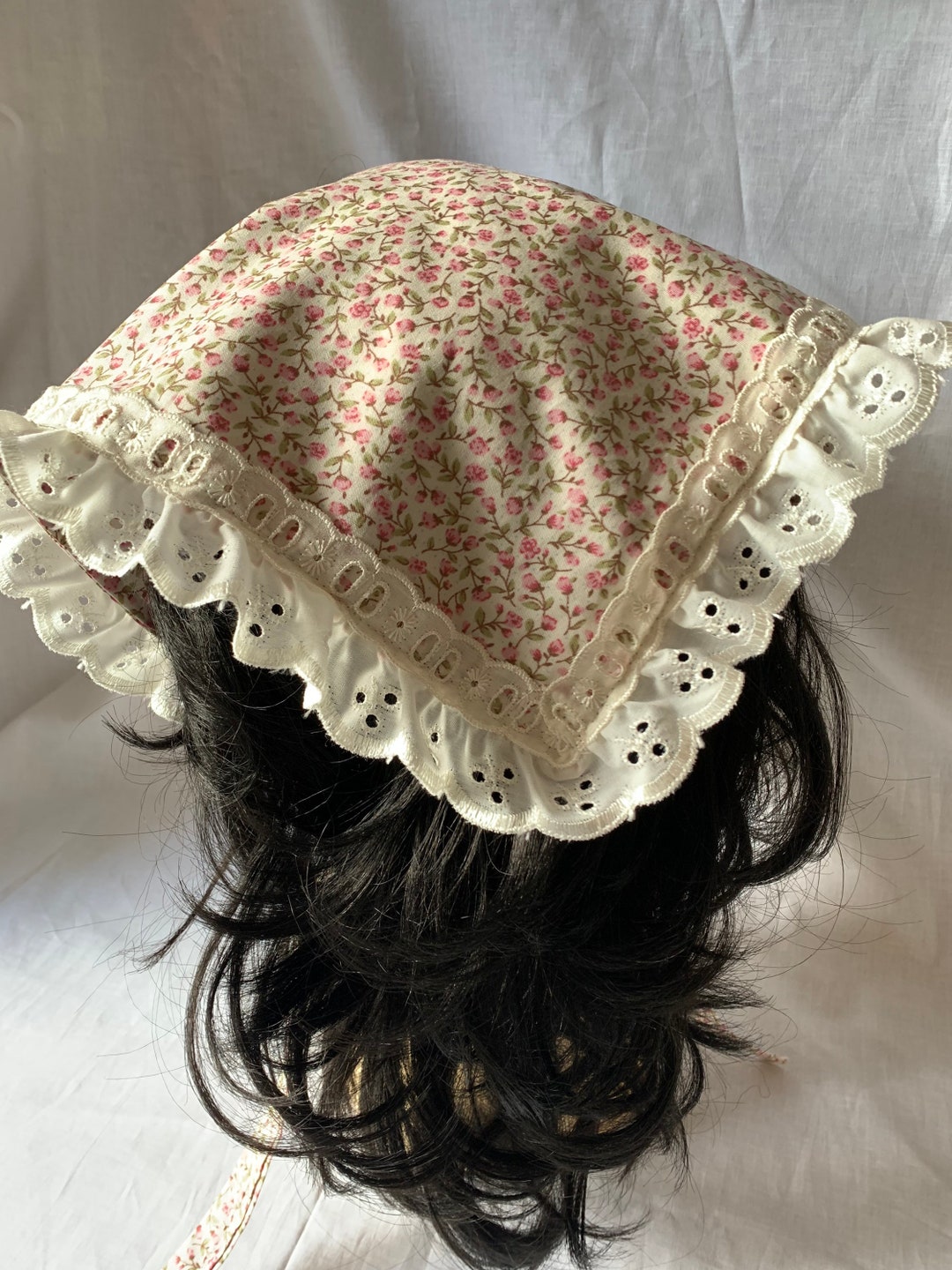 Ditsy Print Handkerchief Headscarf, Broiderie Anglaise Trim Bandana ...