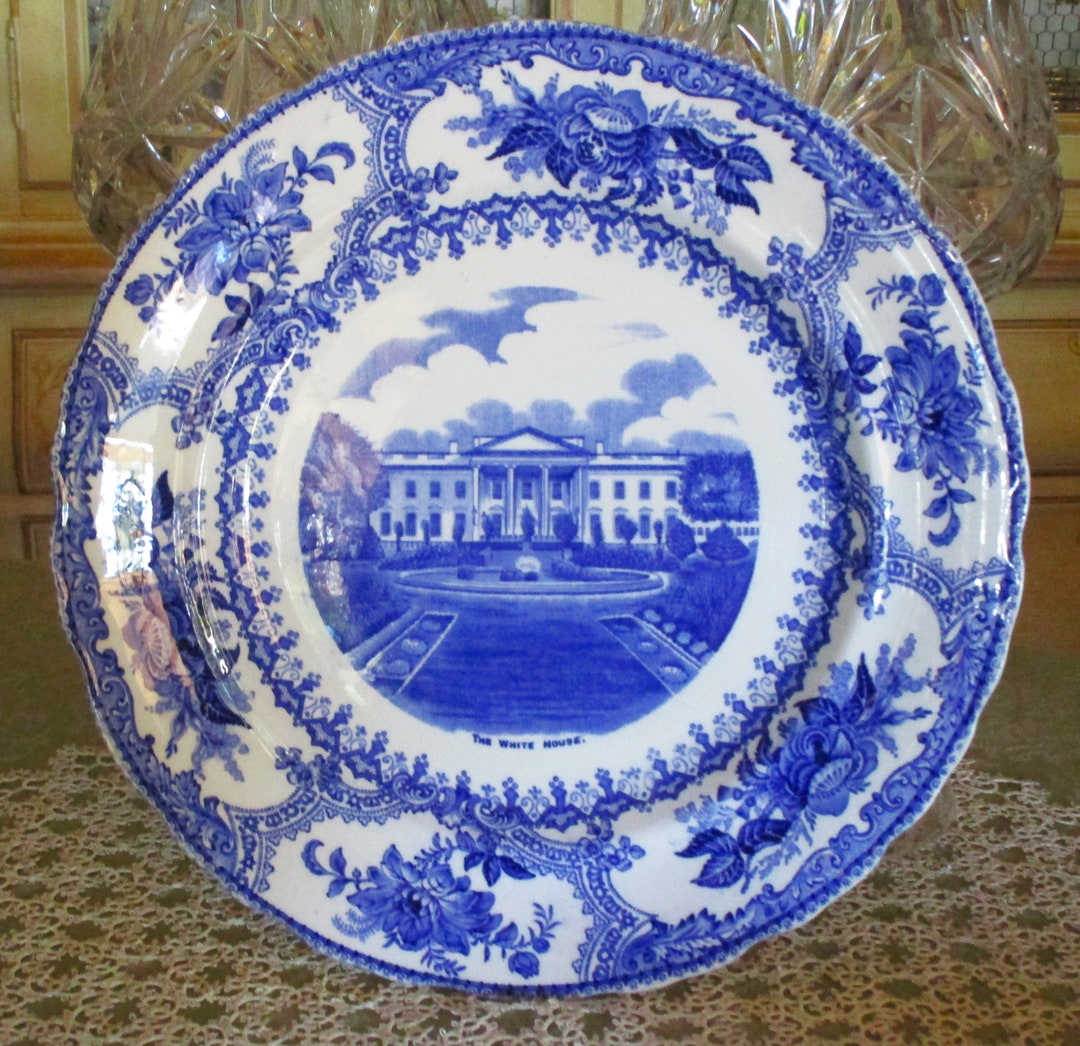 Antique Wm. Adams & Co. White House Flow Blue Historical Plate, Highly ...