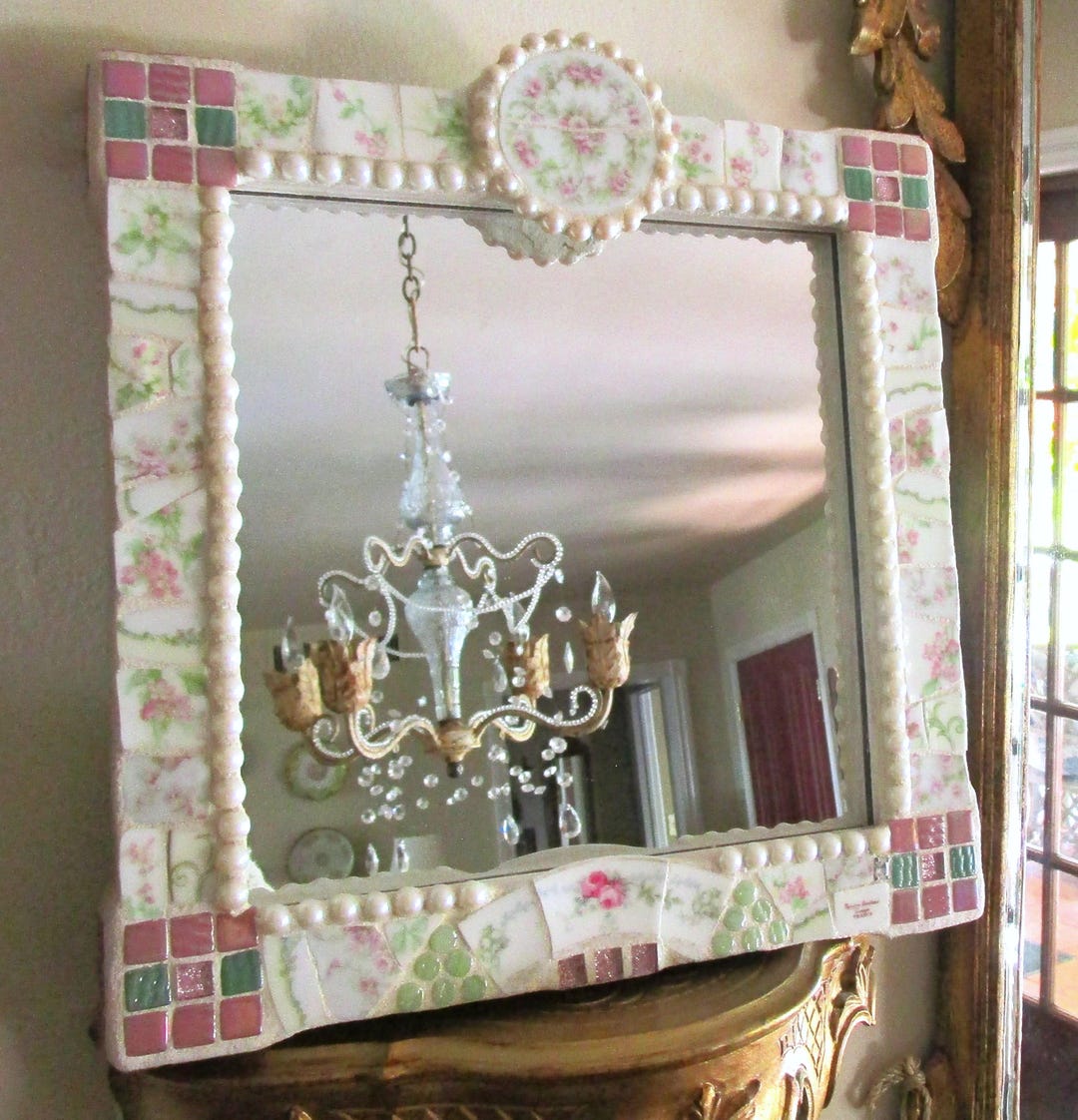 Haviland Roses Mosaic Wall Mirror, Shabby Chic Decor, Vintage China ...