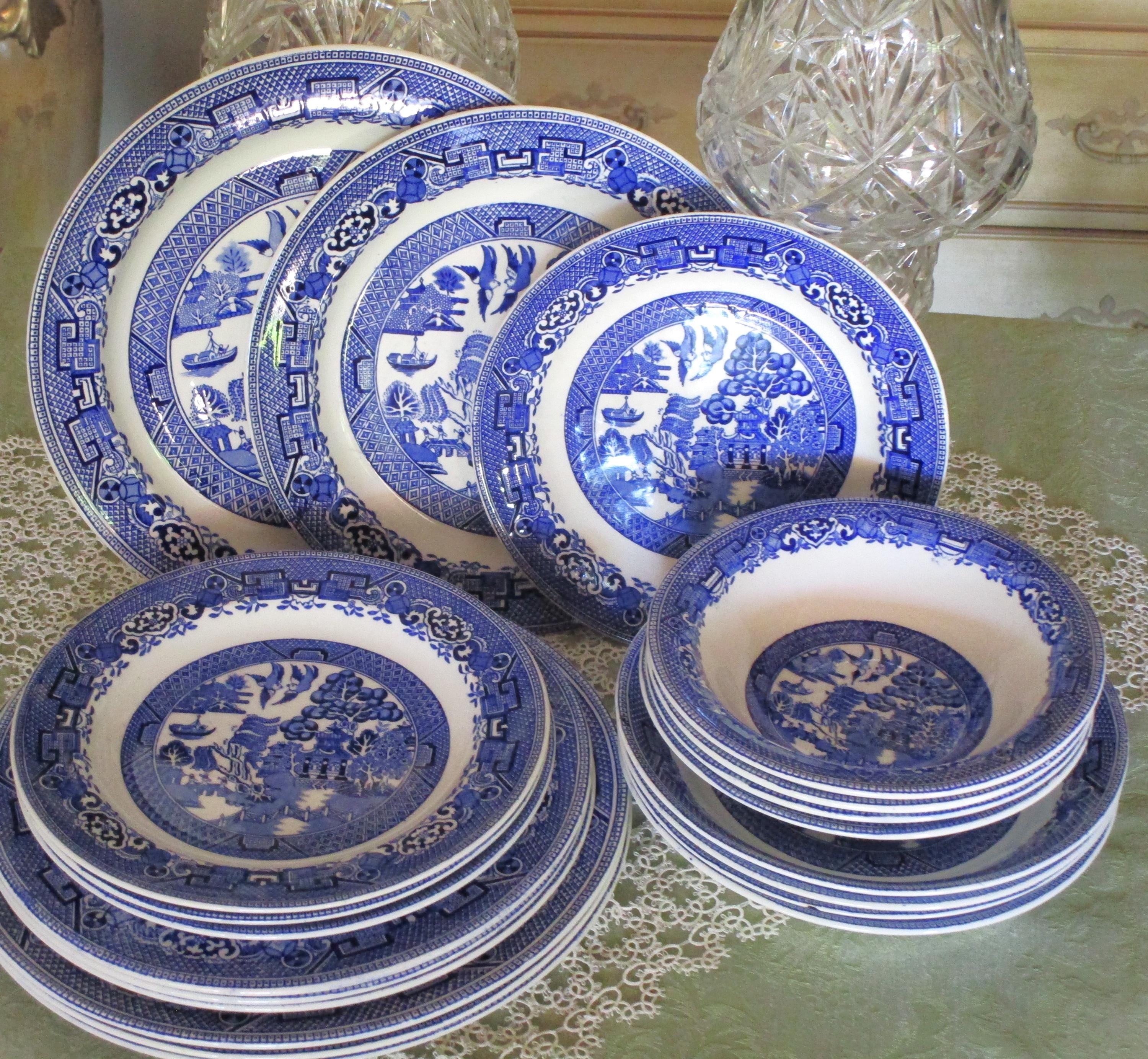 Antique Woods Ware Blue Willow Dinnerware, England, 20-piece, Priced in ...