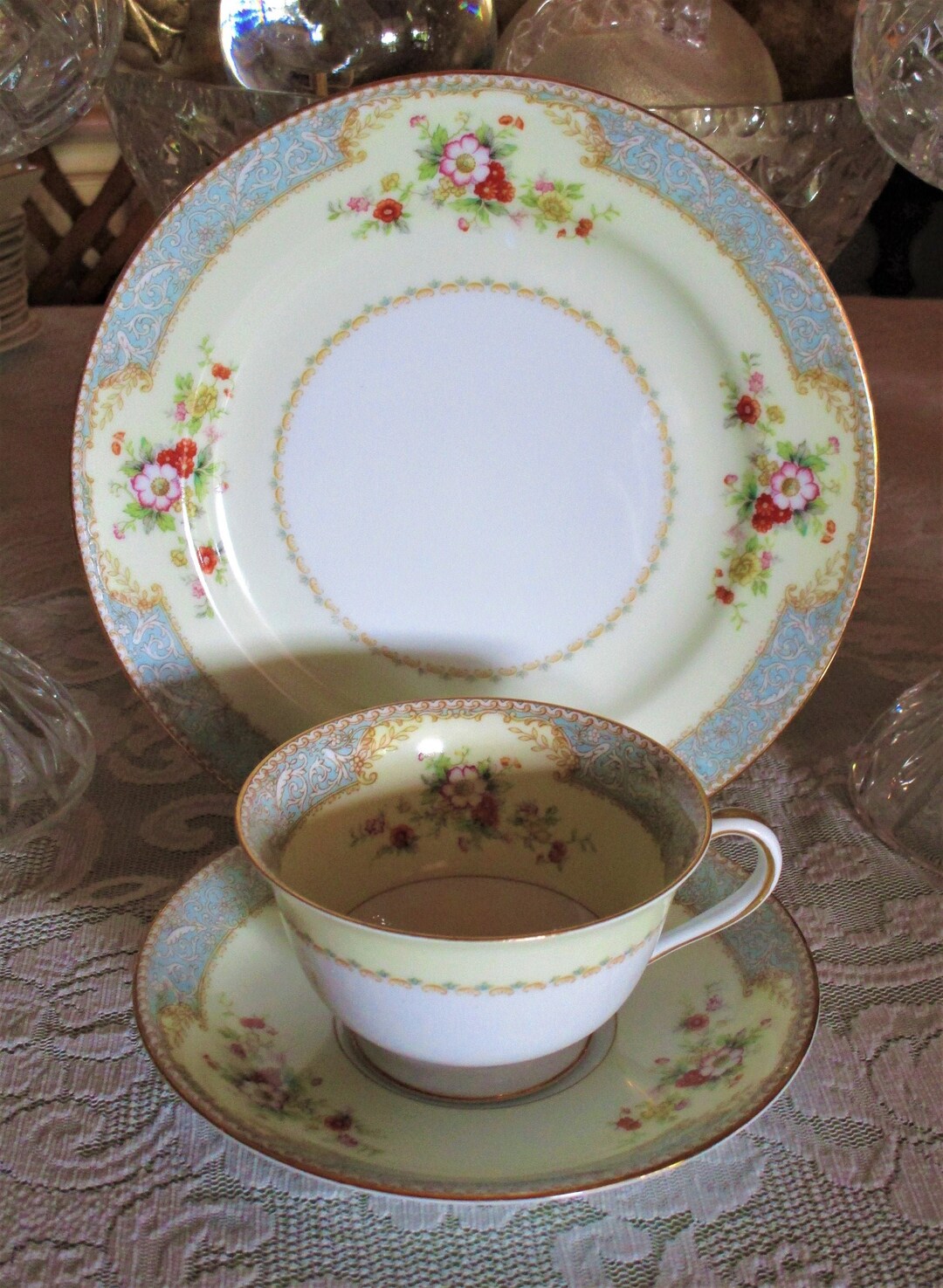 Vintage Noritake "blue Dawn" 3-piece Tea Set, Occupied Japan, Charming ...