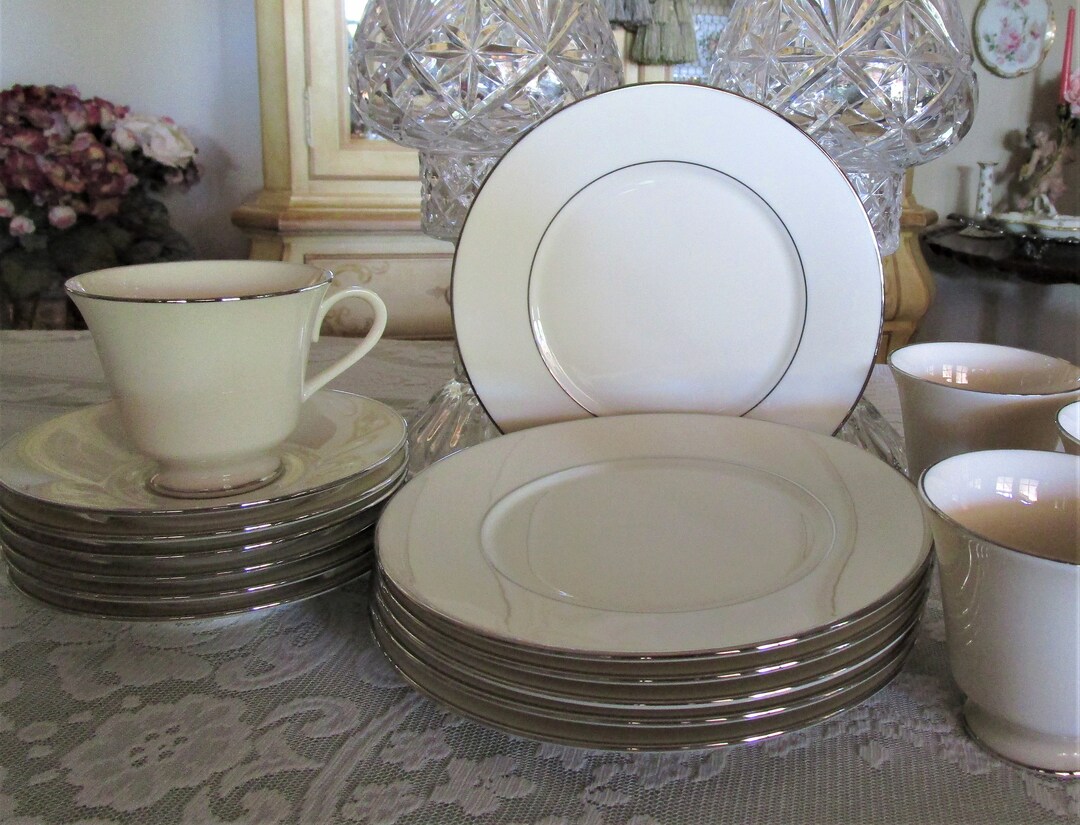 Vintage Lenox Maywood Set of SIX 8 Plates, Set of FOUR Tea Cup & Saucer ...
