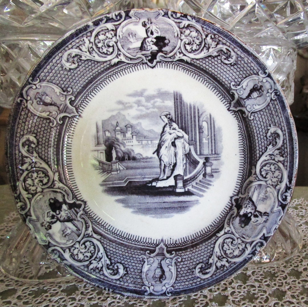 Antique Mid 1900's J. Clementson Dark Purple Transferware 7 1/2" Plate ...
