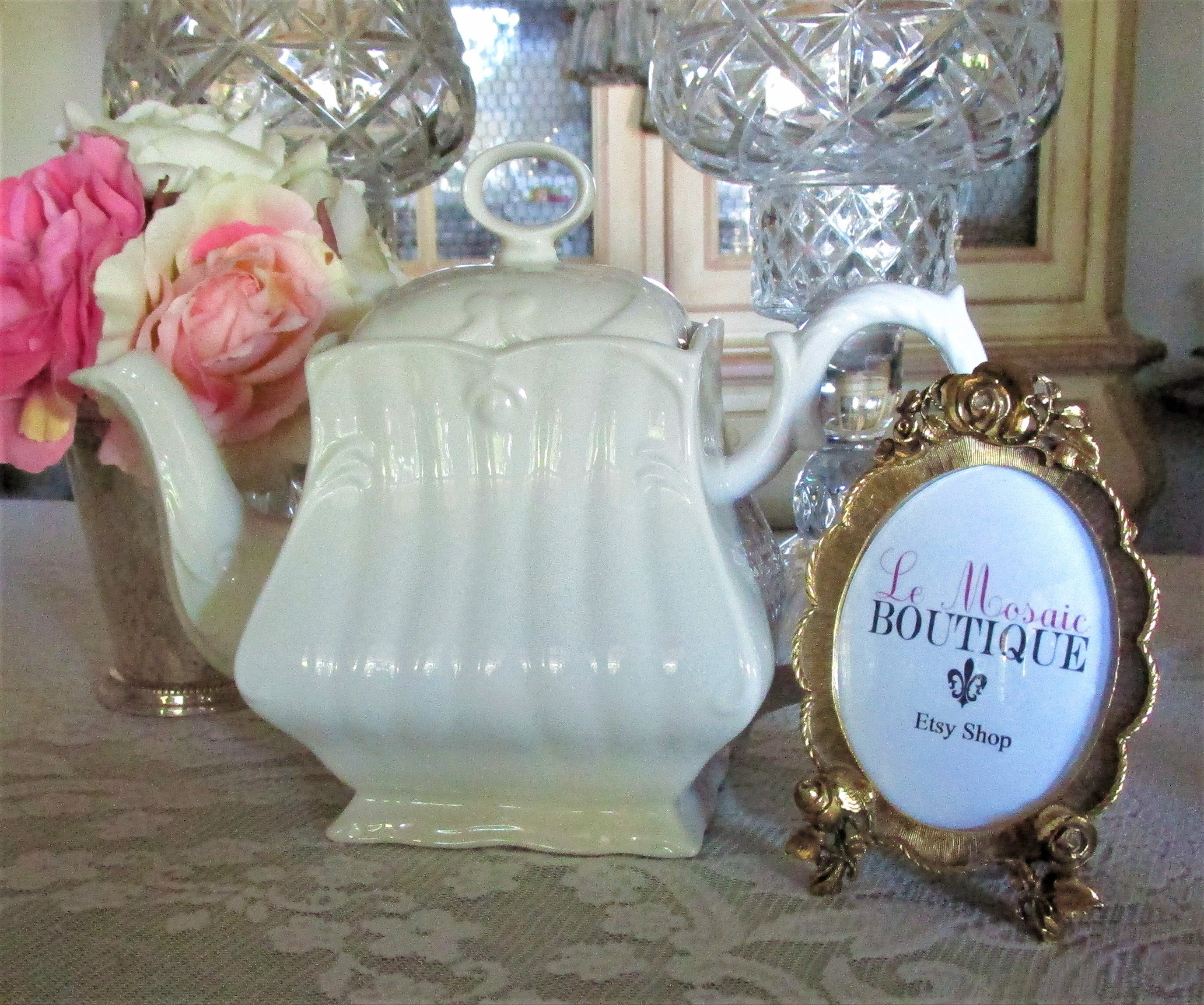 Grace Tea Ware White Embossed Full Size Tea Pot Lovely Gift - Etsy