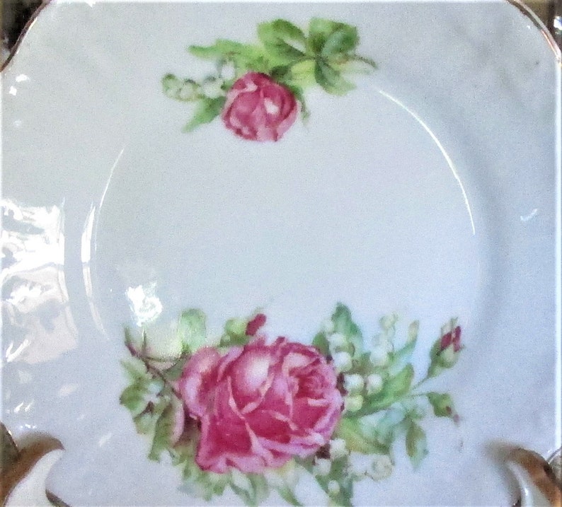 Set of 6 Antique Pink Rose Dessert Plates – Shabby Chic Tea Party China ...
