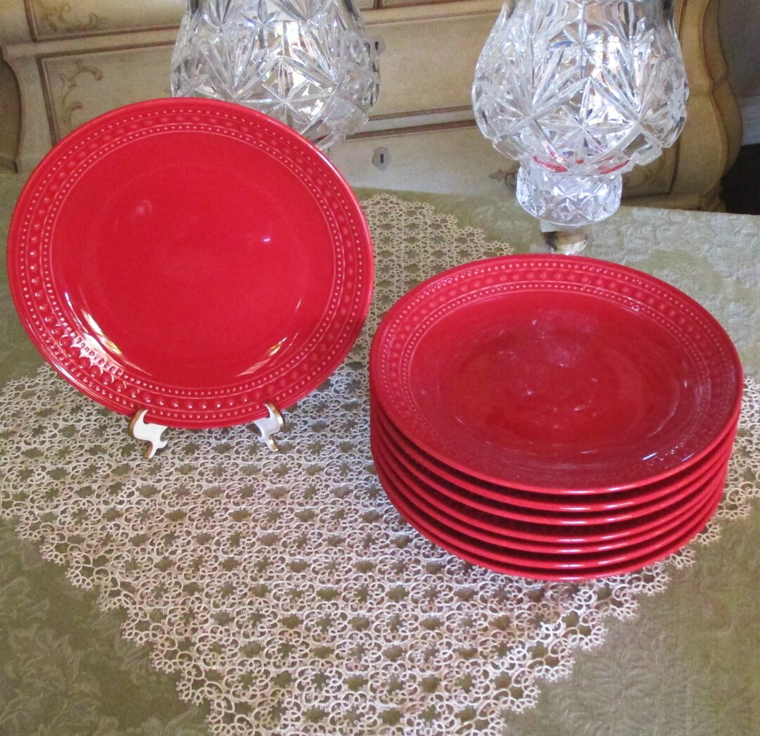 Set of Four Matceramica Red Luncheon Plates, Portugal, Holiday Table - Etsy