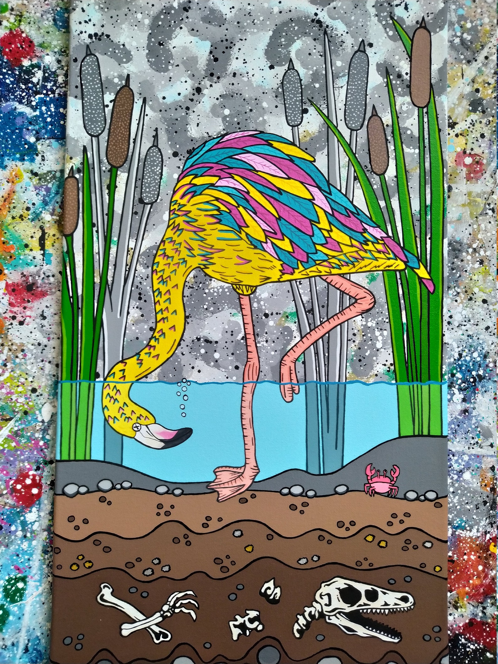 Crazy Colorful Flamingo Comic Artwork flamingo - Etsy