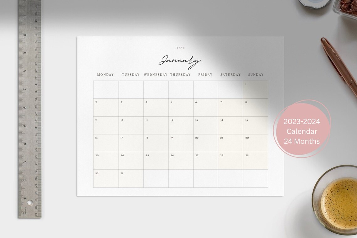 2023-2024 Elegant Simple Printable Calendar: 24 Months PDF - Etsy