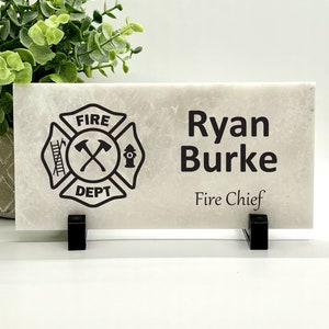 Firefighter Name Plate - Firefighter Name Sign- Marble Desktop Name and ...