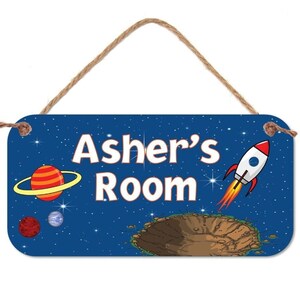 Space Theme Name Sign- Personalized Name Sign- Bedroom Sign - 5" X 10 ...