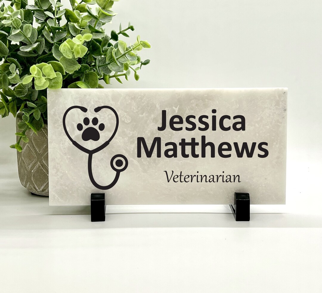 Veterinarian Desk Sign - Veterinarian Name Plate - Marble Stone Desktop ...