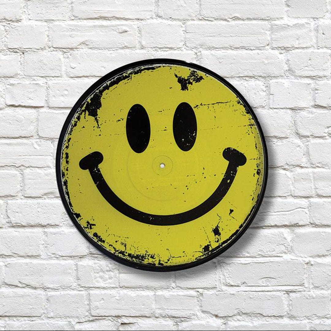 Smiley Face Vinyl Record Art, 12" Vinyl Record Printed With Rustic ...