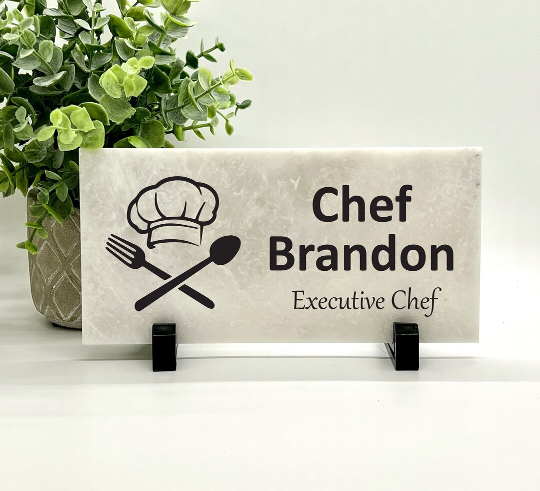 Chef Desk Sign - Chef Name Plate - Marble Stone Desktop Name and Title ...