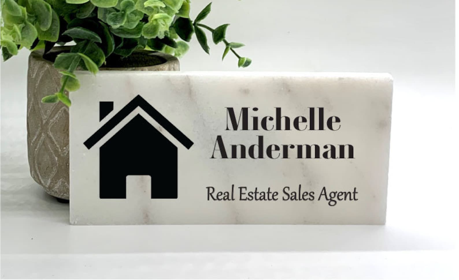 Real Estate Sales Agent Desk Sign - Realtor Name Plate - Marble Stone ...