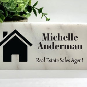 Real Estate Sales Agent Desk Sign - Realtor Name Plate - Marble Stone ...