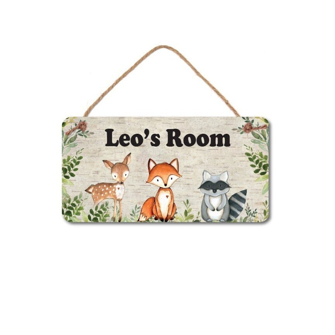 Woodland Animals Name Sign -5" X 10" Door Sign- Woodland Animal Theme ...