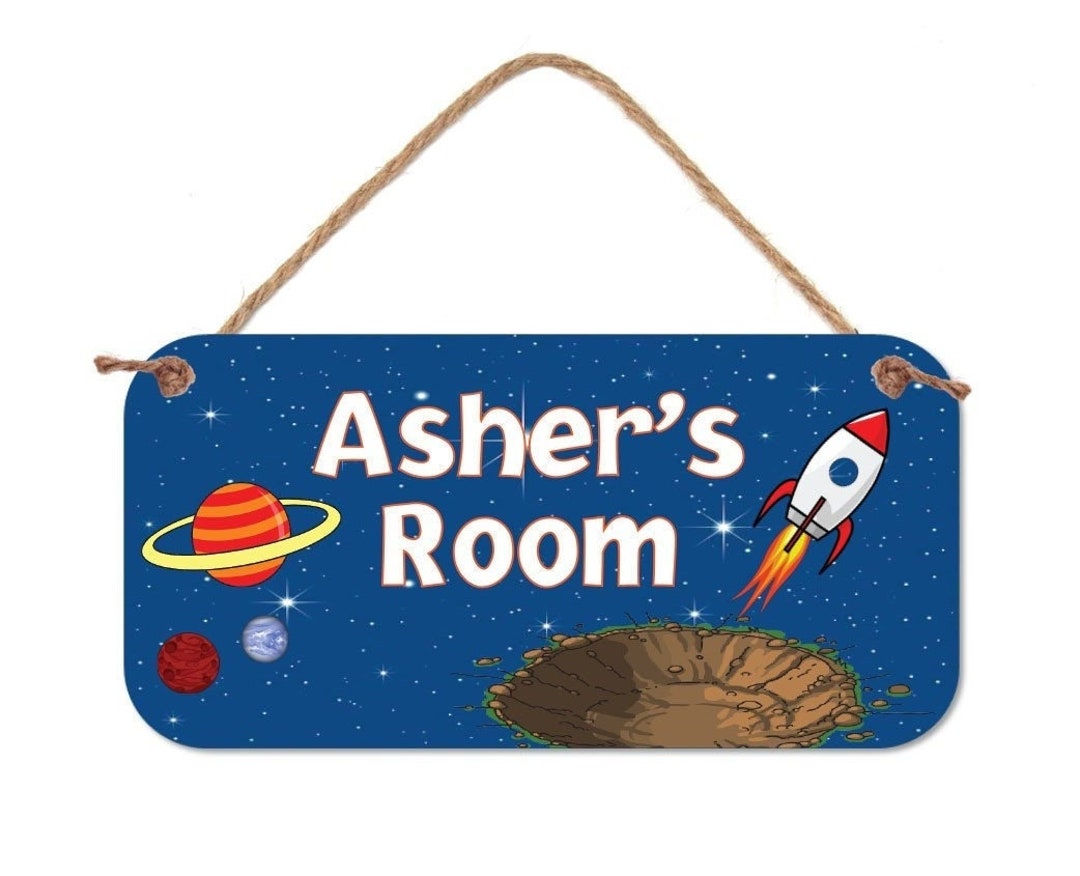 Space Theme Name Sign- Personalized Name Sign- Bedroom Sign - 5" X 10 ...
