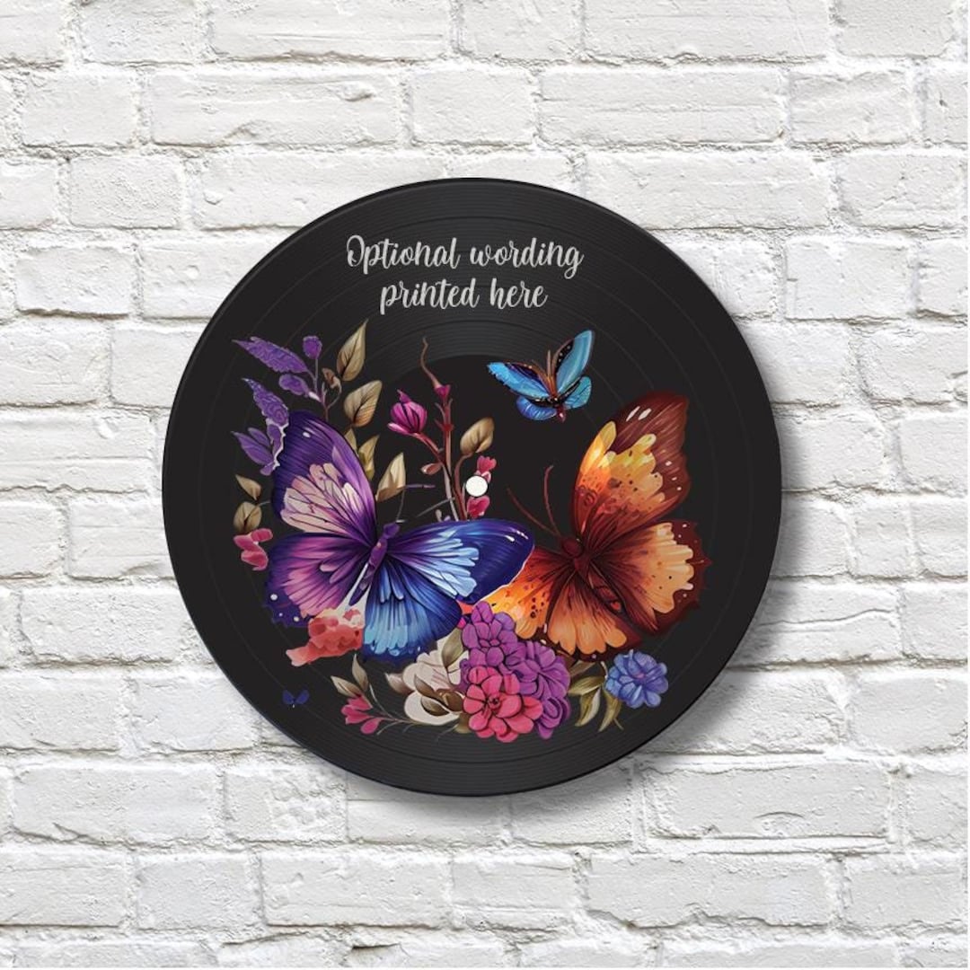 Vinyl Record Art With Butterflies and Flowers, 12" Real Vinyl Record ...