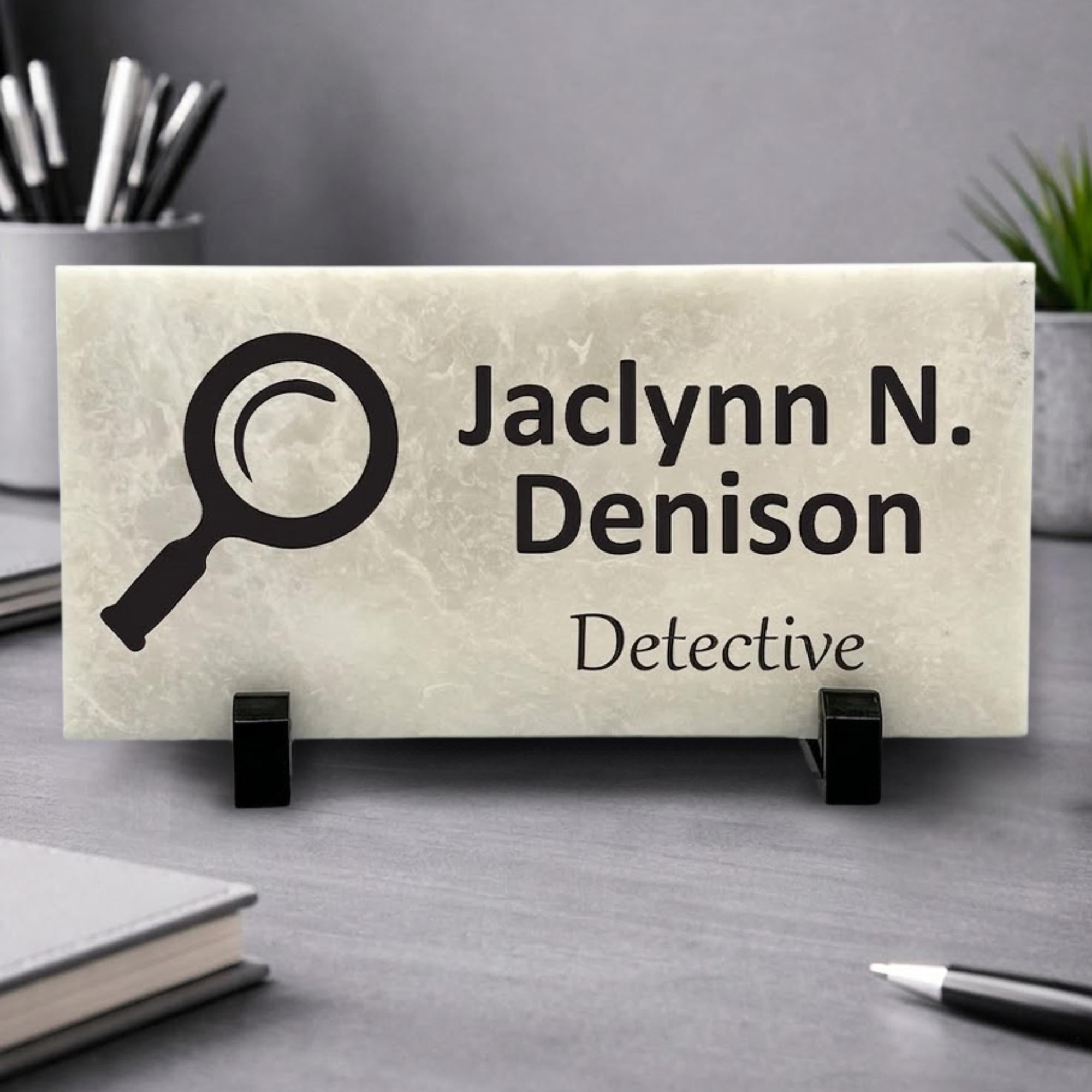 Detective Desk Sign - Detective Name Plate - Marble Stone Desktop Name ...