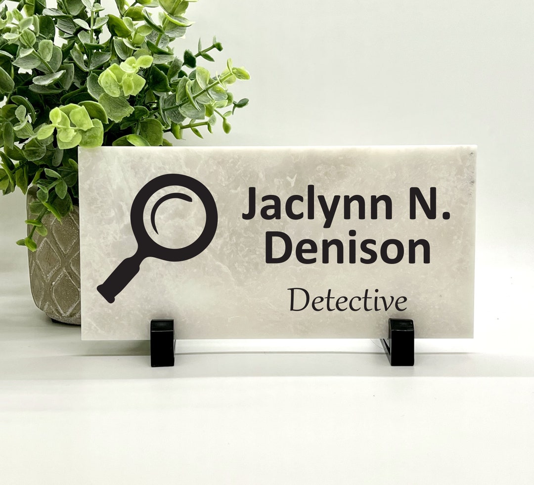 Detective Desk Sign - Detective Name Plate - Marble Stone Desktop Name ...