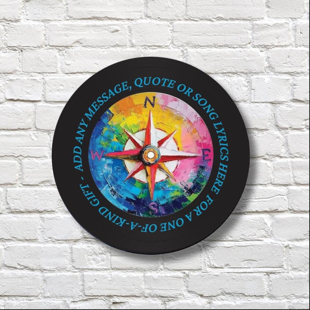 Compass Vinyl Record Art, 12" Real Vinyl Record Printed With Colorful ...