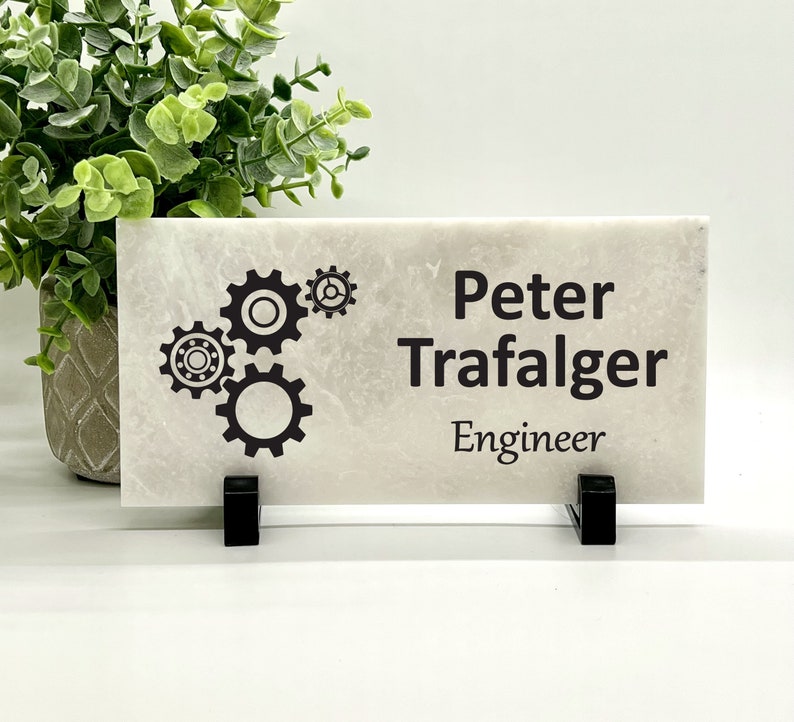 Engineer Desk Sign - Engineer Name Plate - Marble Stone Desktop Name ...