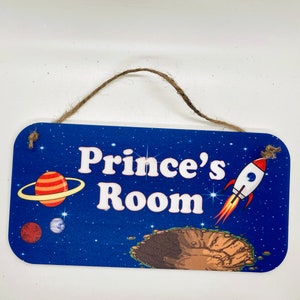 Space Theme Name Sign- Personalized Name Sign- Bedroom Sign - 5" X 10 ...