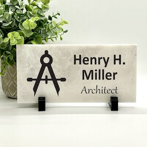 Architect Desk Sign - Name Plate - Marble Stone Desktop Name and Title ...