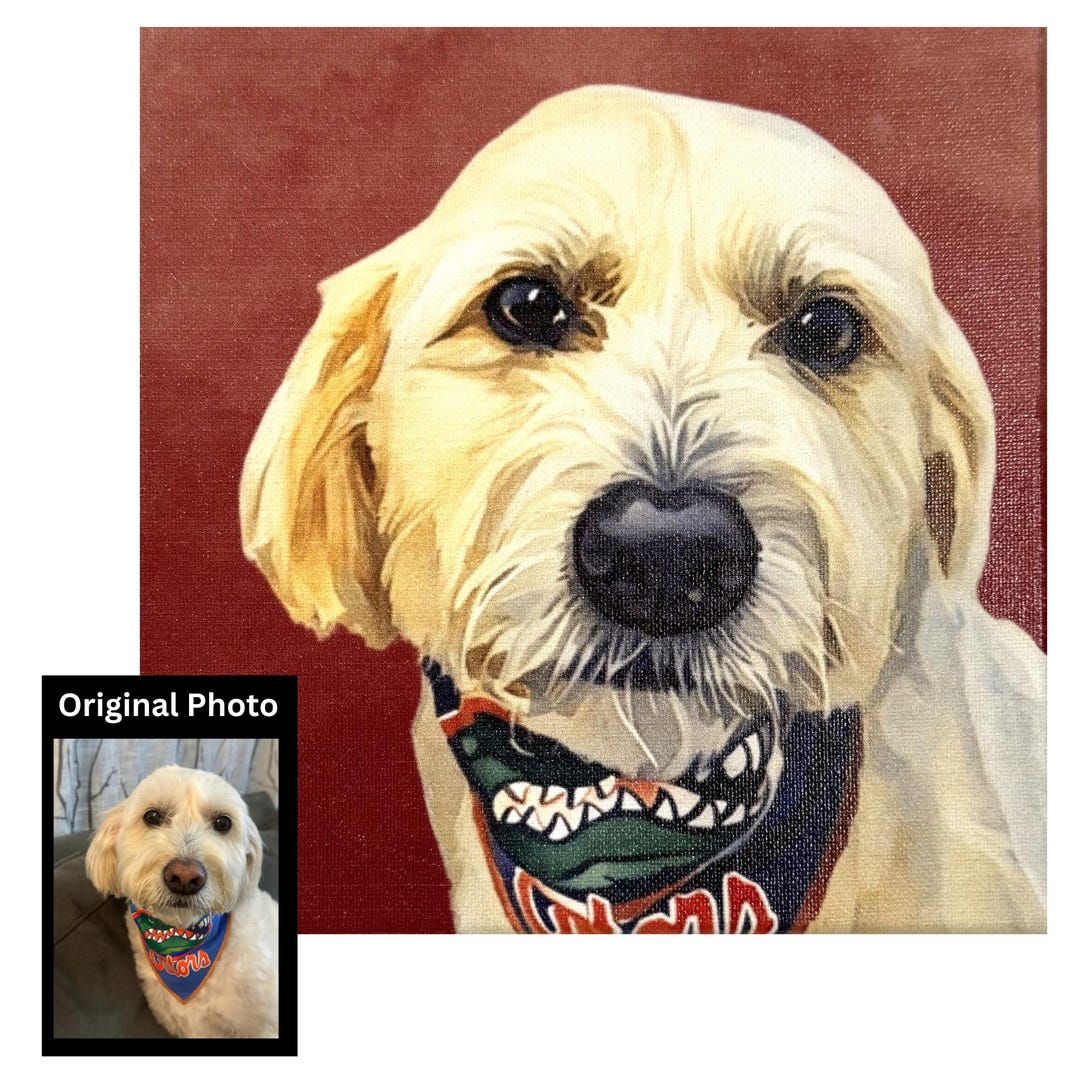 Custom Pet Portrait From Photo - Hand Painted Look - Personalized Pet ...