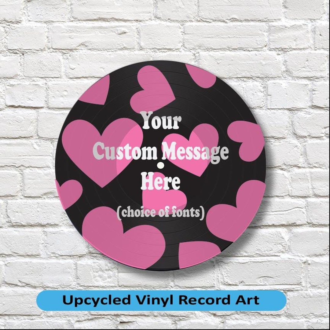 Pink Hearts - Vinyl Record Art, 12" Real Vinyl Record Printed With Pink ...
