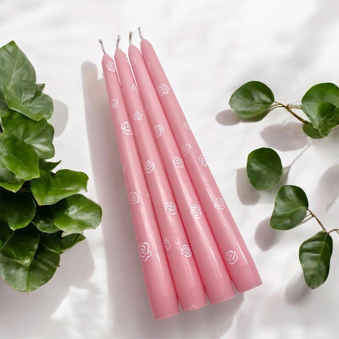 Hand-painted Rose Taper Candles: Pink Floral Candlestick Set - Etsy