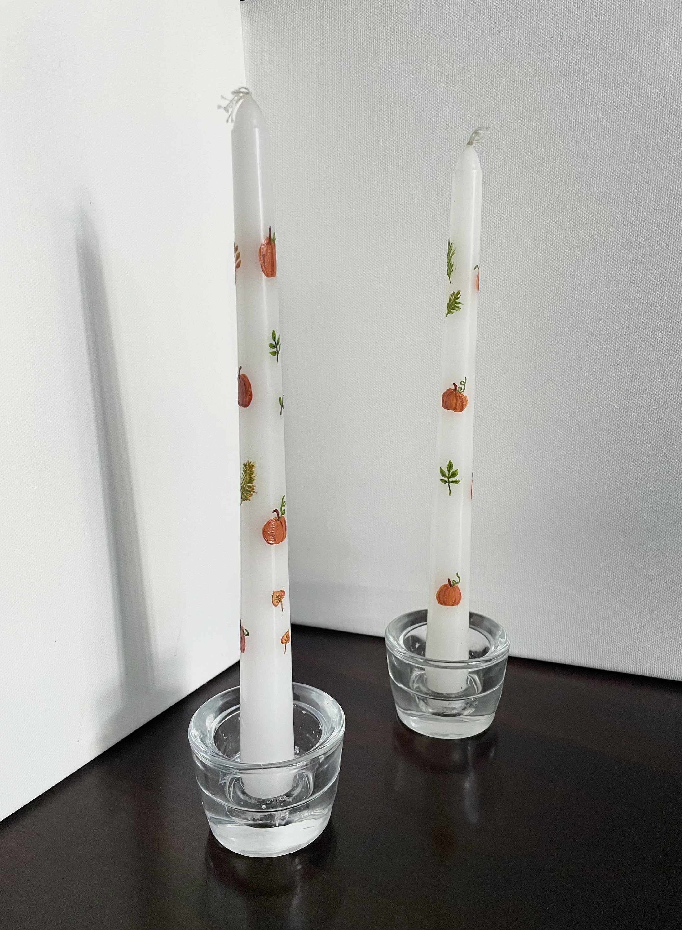 Hand Painted Fall Taper Candles: Pumpkin & Leaf Decor (set of Two) - Etsy