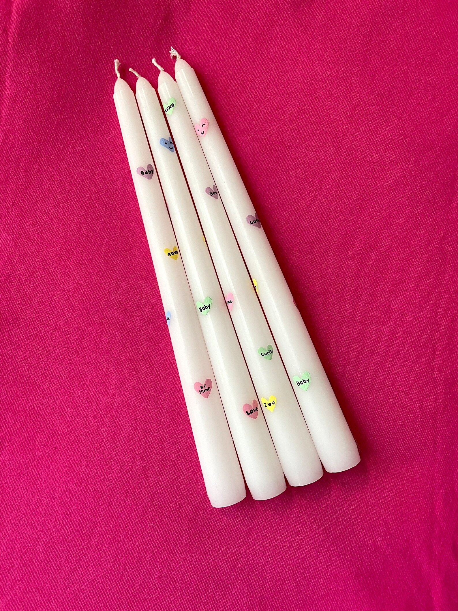 Candy Heart Messages Taper Candles set of Two Hand Painted - Etsy