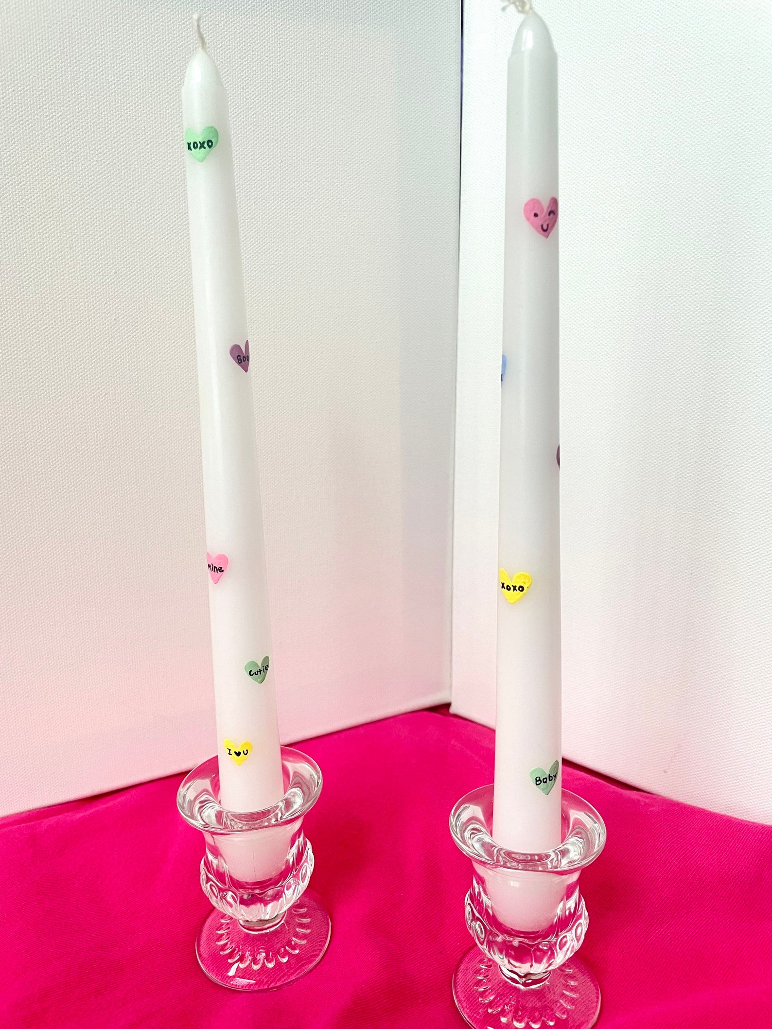 Candy Heart Messages Taper Candles set of Two Hand Painted - Etsy