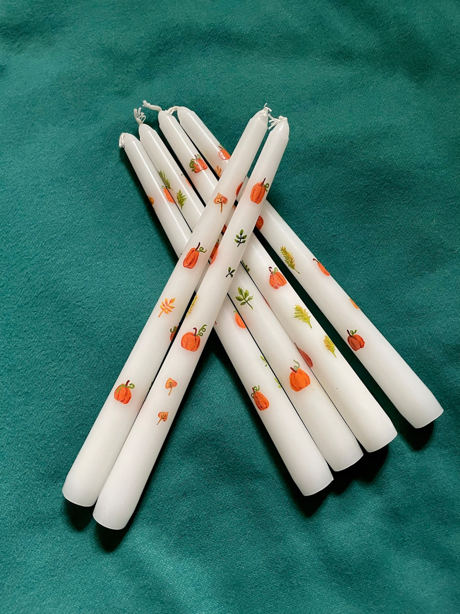 Hand Painted Fall Taper Candles: Pumpkin & Leaf Decor (set of Two) - Etsy