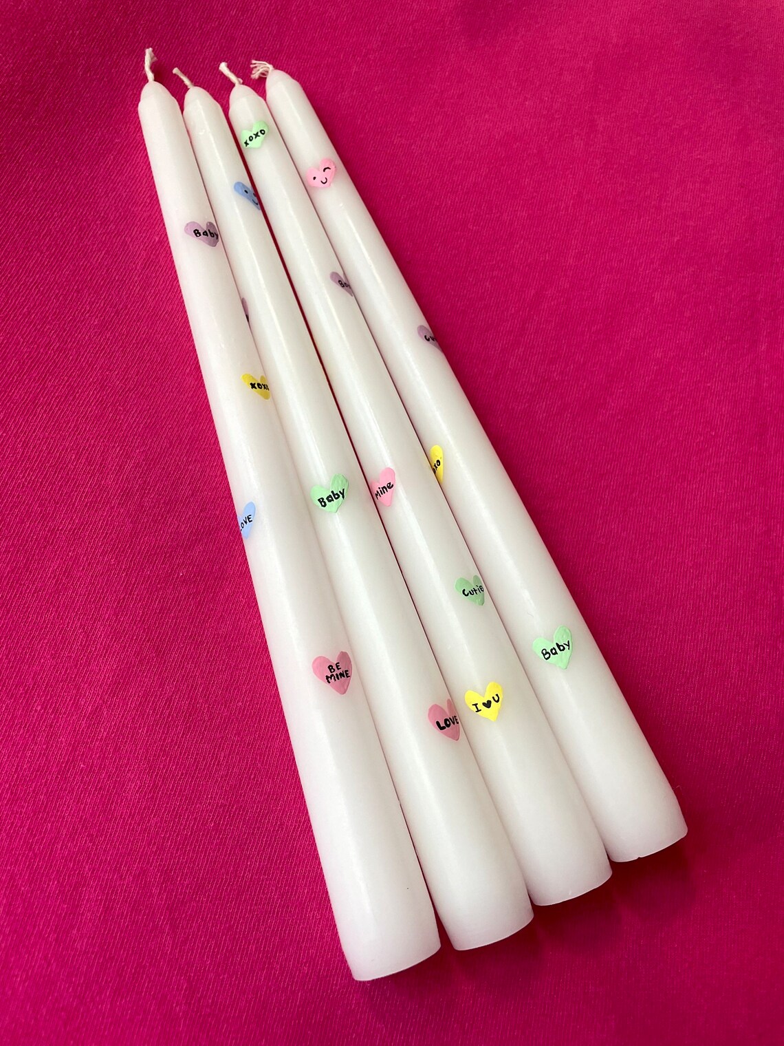 Candy Heart Messages Taper Candles set of Two Hand Painted - Etsy