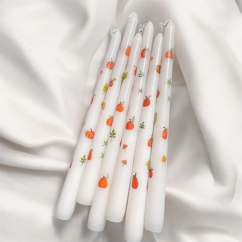 Hand Painted Fall Taper Candles: Pumpkin & Leaf Decor (set of Two) - Etsy