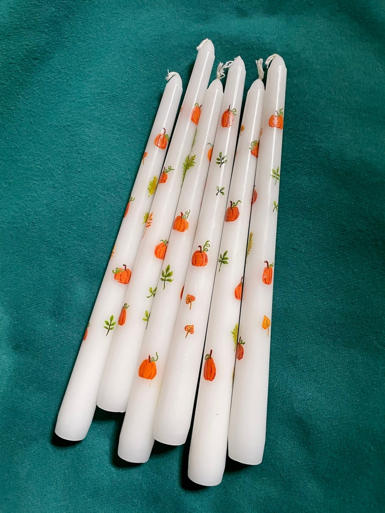 Hand Painted Fall Taper Candles: Pumpkin & Leaf Decor (set of Two) - Etsy