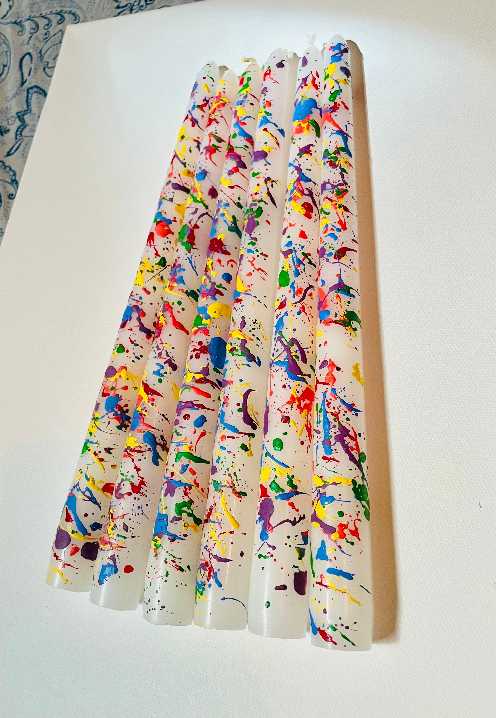 Splatter Paint Rainbow Taper Candles set of Two - Etsy