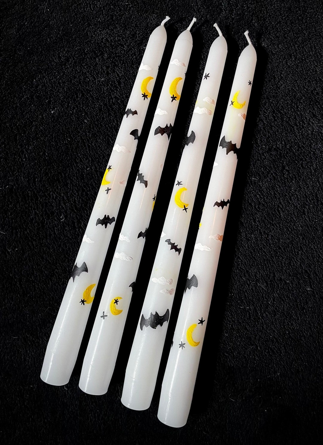 Bat Moon Lit Sky Taper Candles set of Two Hand Painted - Etsy