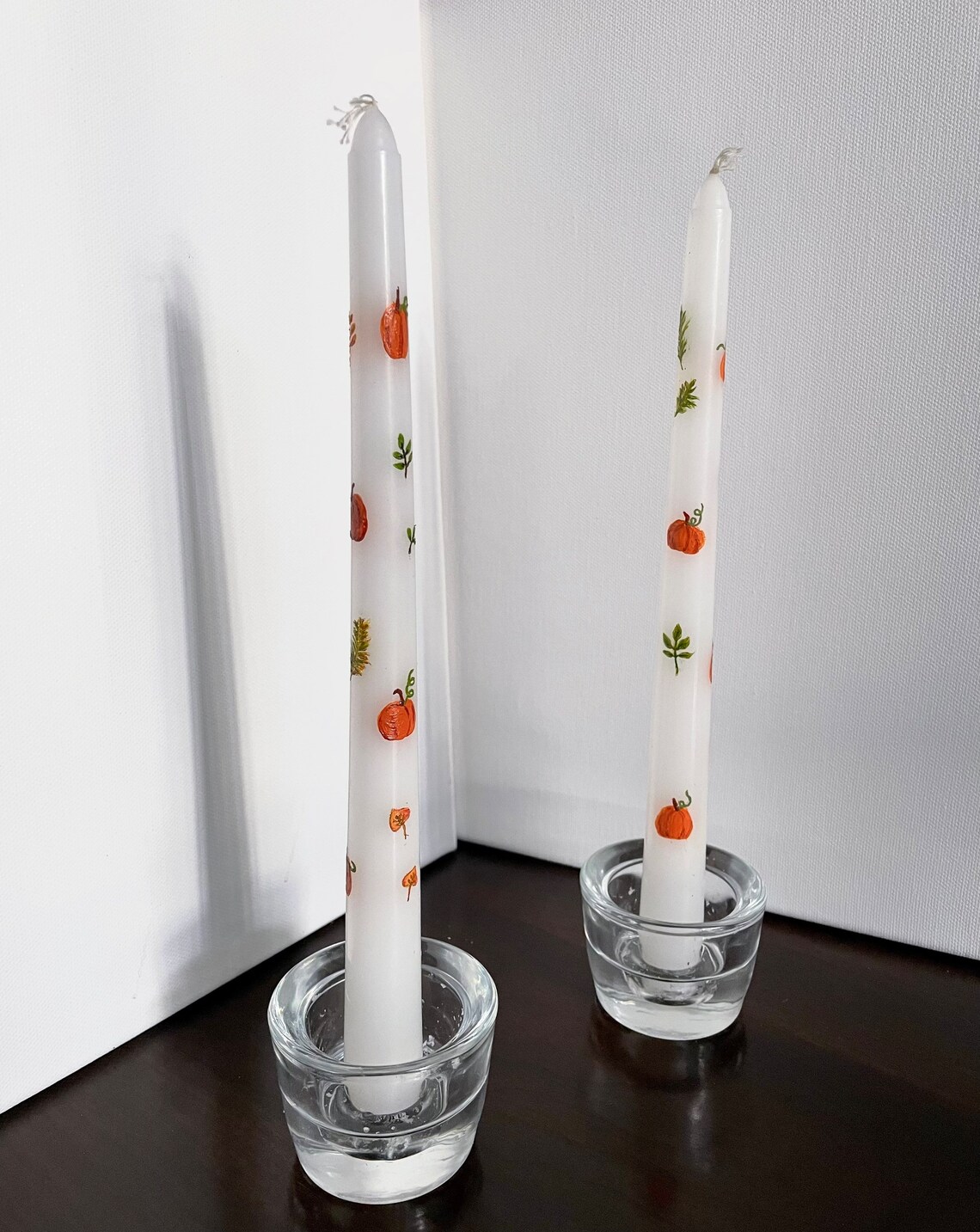 Hand Painted Fall Taper Candles: Pumpkin & Leaf Decor (set of Two) - Etsy