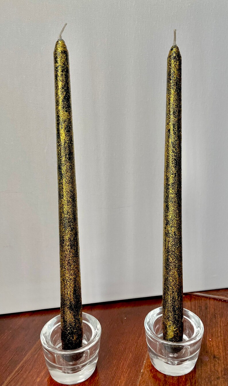 Gold Glitter Taper Candles: Sparkly Black and Gold Candlesticks (set of ...