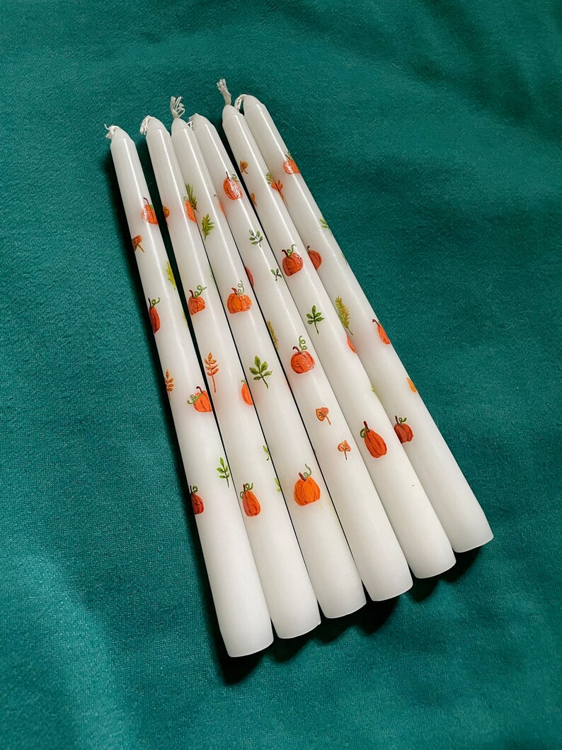 Hand Painted Fall Taper Candles: Pumpkin & Leaf Decor (set of Two) - Etsy