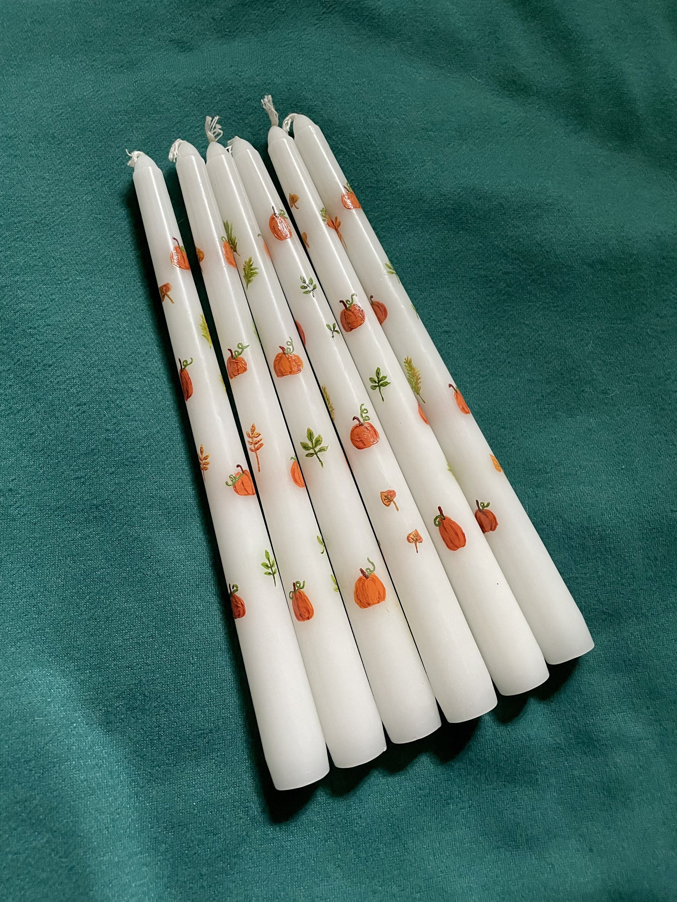 Hand Painted Fall Taper Candles: Pumpkin & Leaf Decor (set of Two) - Etsy