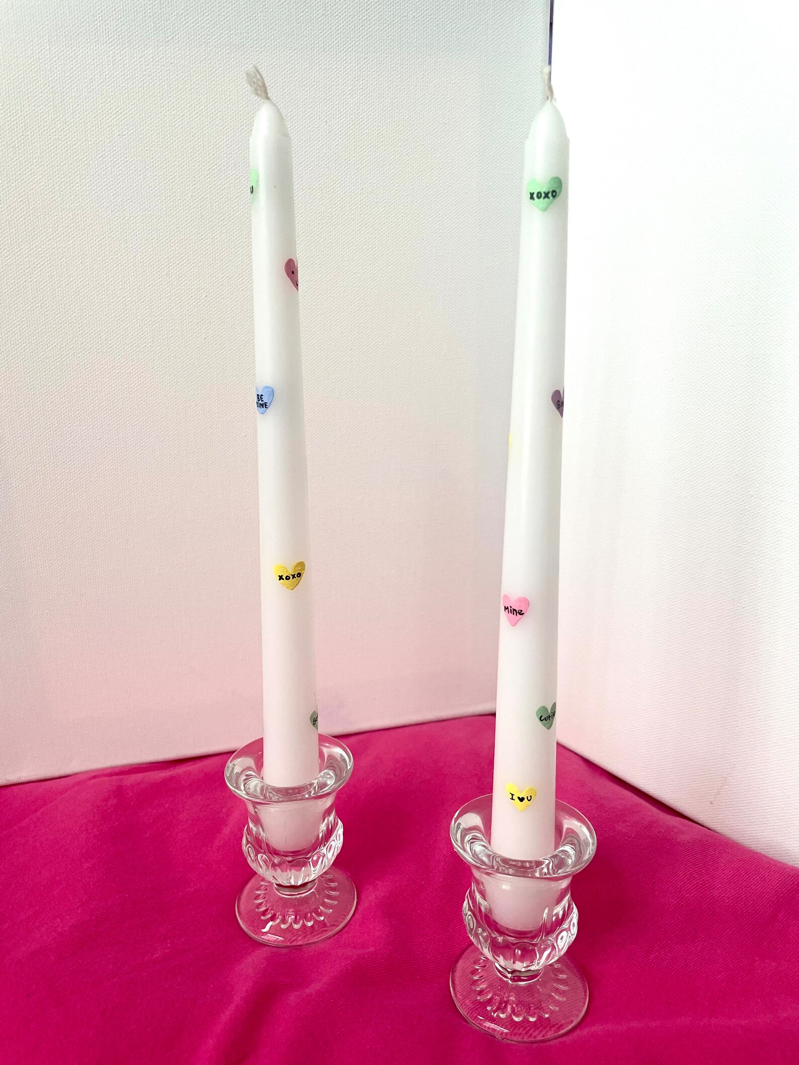 Candy Heart Messages Taper Candles set of Two Hand Painted - Etsy