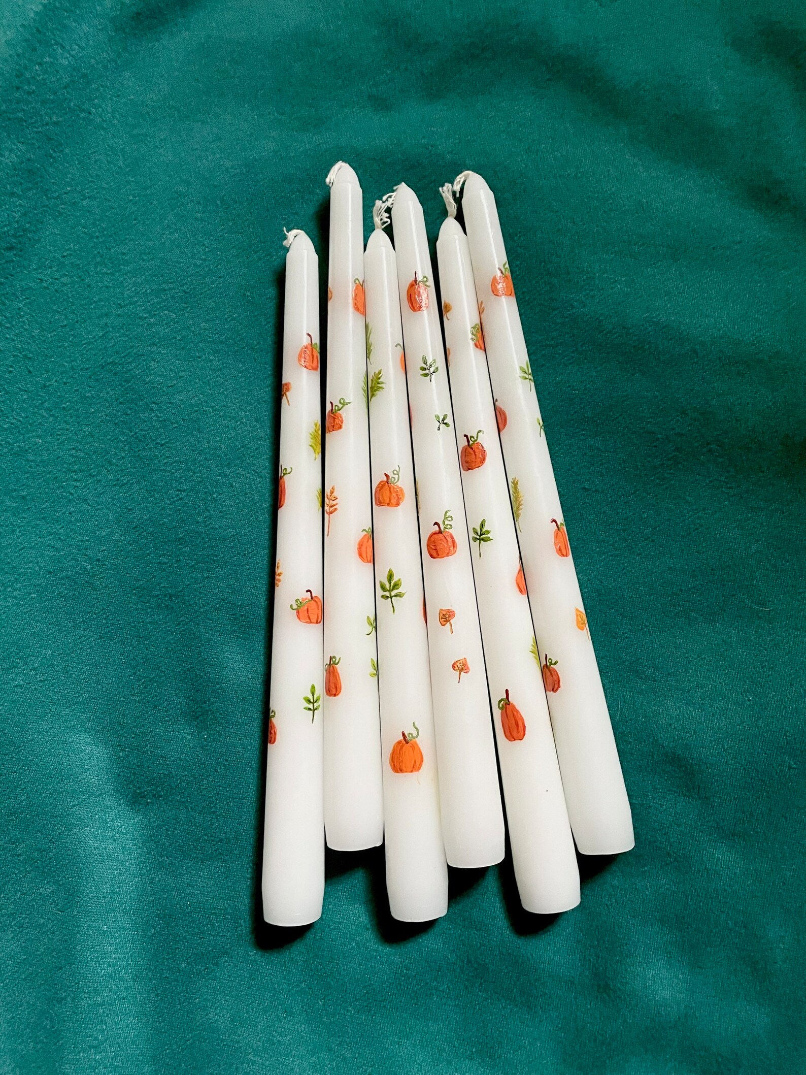 Hand Painted Fall Taper Candles: Pumpkin & Leaf Decor (set of Two) - Etsy
