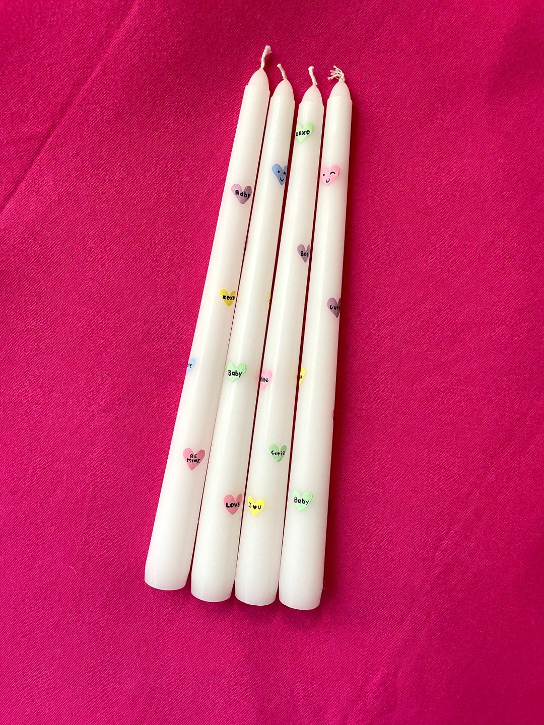 Candy Heart Messages Taper Candles set of Two Hand Painted - Etsy