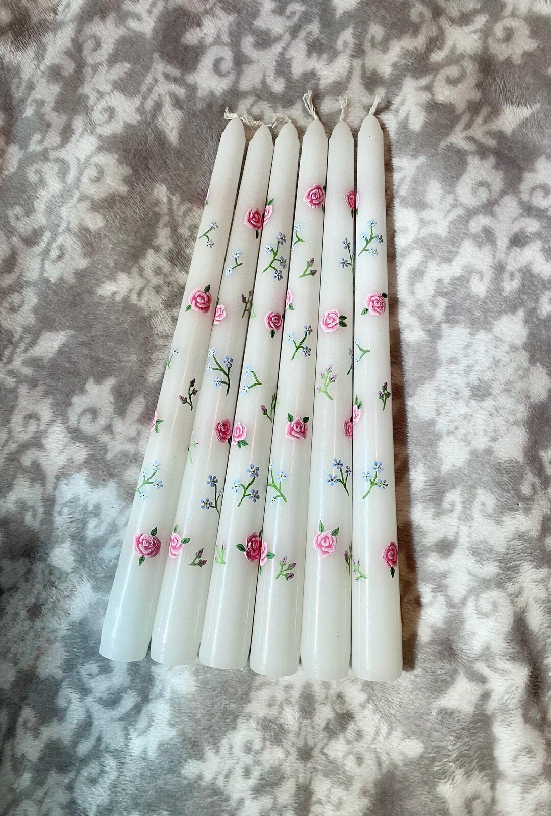 Rose Taper Candles, Flower Candles, Painted Candlesticks, Floral Candle ...