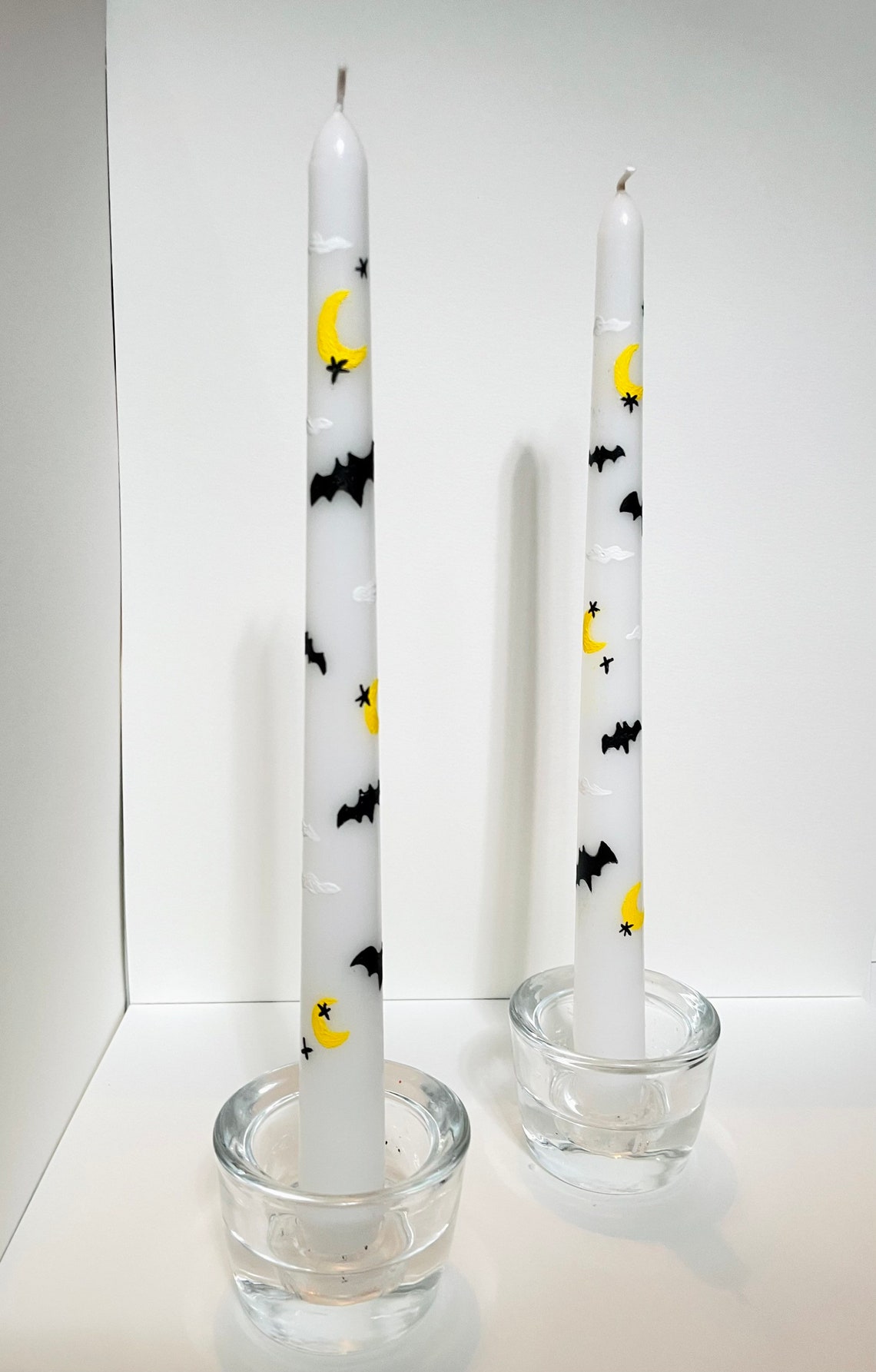 Bat Moon Lit Sky Taper Candles set of Two Hand Painted - Etsy