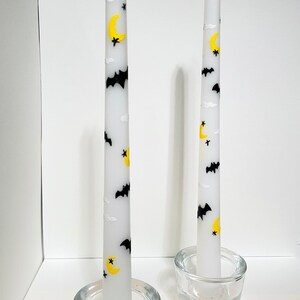 Bat Moon Lit Sky Taper Candles set of Two Hand Painted - Etsy